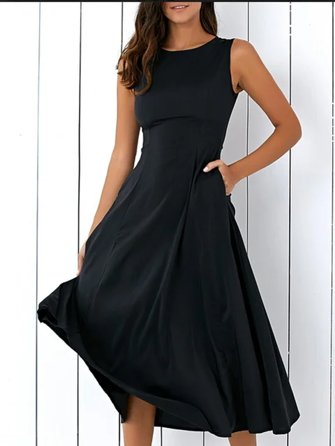 Justfashionnow Plus Size Crew Neck Women Summer Dress A Line Party